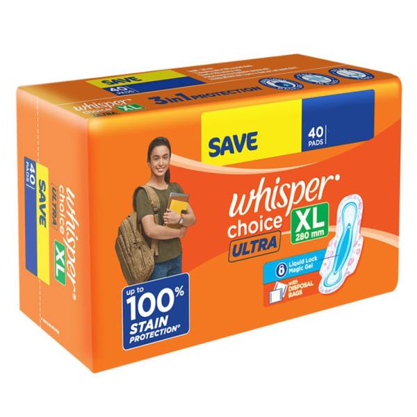 Whisper Choice Ultra XL Sanitary Napkins 40 pads - JioMart