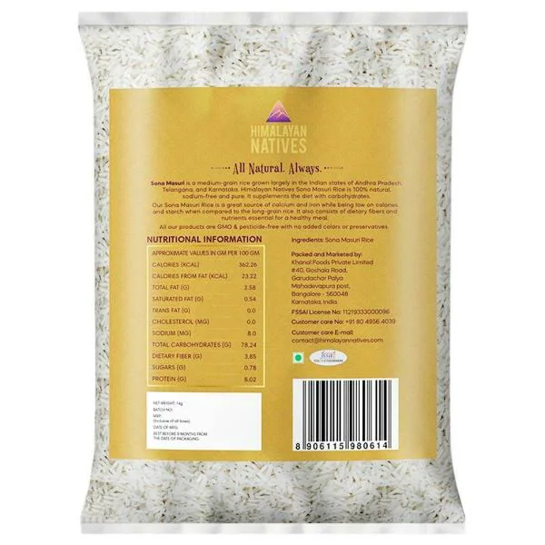 Himalayan Natives Premium Sona Masuri Rice 1 kg - JioMart