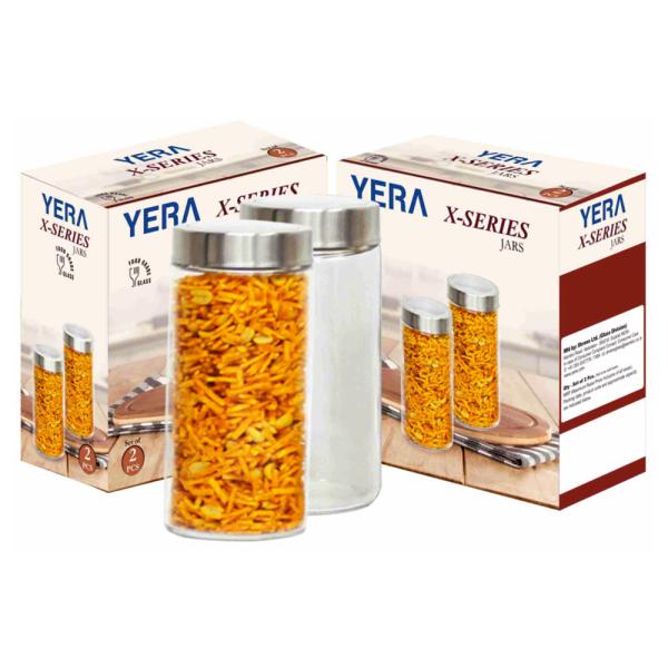 Yera Transparent Round Glass Jar with See Through Cap 680 ml (Pack of 2 ...