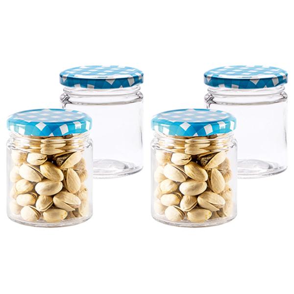 Yera Transparent Small Glass Jar with Printed Lid 200 ml (4 pcs) - JioMart