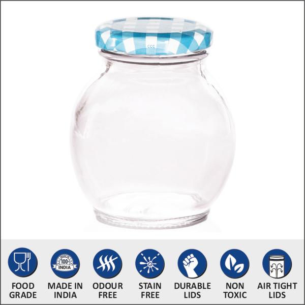 Yera Transparent Small Glass Jar with Printed Lid 245 ml (4 pcs) - JioMart