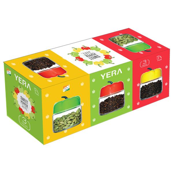 Yera Transparent Round Glass Jar with Capsicum Assorted Colour Lid 280 ...