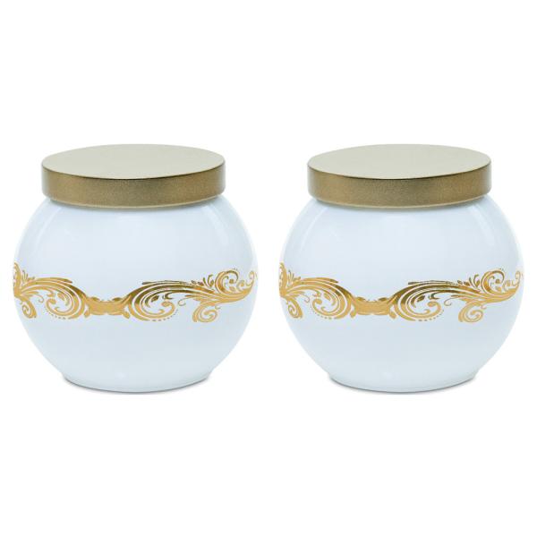 Yera Golden Foil Printed White Glass Matka Jar 880 ml with Lid (2 pcs ...