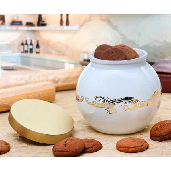 Yera Golden Foil Printed White Glass Matka Jar 880 ml with Lid (2 pcs ...