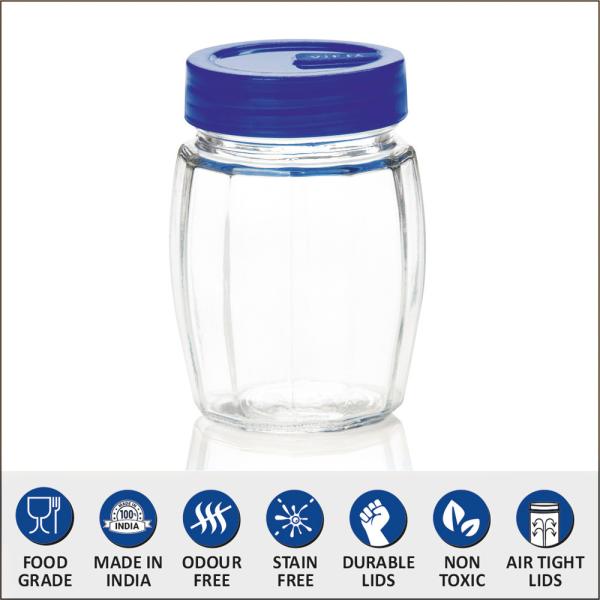 Yera Glass Jar with Blue Lid 350 ml (Set of 4) - JioMart
