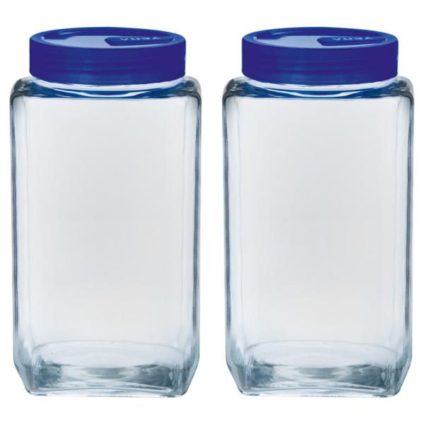 Yera Square Glass Jar with Blue Lid 1100 ml (Set of 2) - JioMart