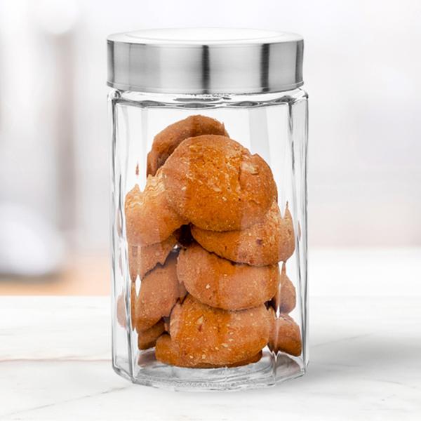 Yera Pyramid Round Glass Jar 310 ml with Stainless Steel Lid (Set of 3 ...