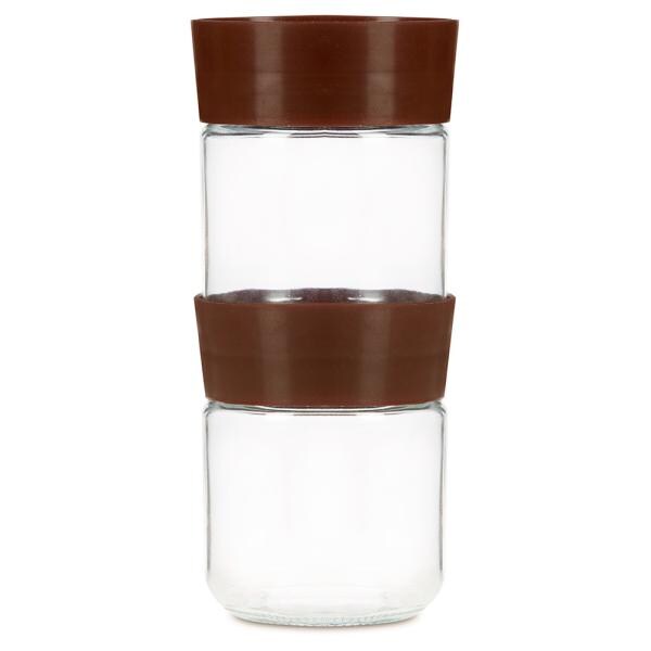 Yera Round Glass Jar 580 ml with Brown Lid (Set of 2) - JioMart