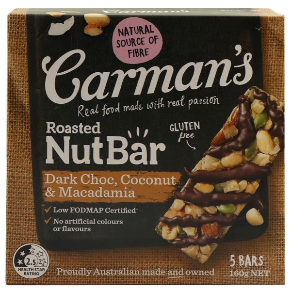 Carman's Dark Chocolate Coconut & Macadamia Roasted Nut Bar 160 g - JioMart