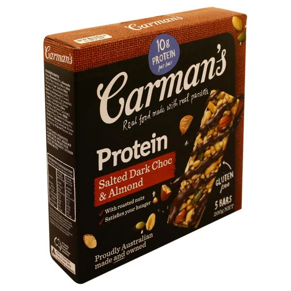 Carman's Salted Dark Chocolate & Almond Protein Bar 200 g (Pack of 5 ...