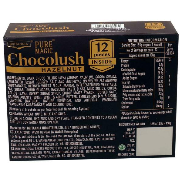 Britannia Pure Magic Chocolush Hazelnut Chocolate Filled Biscuits 12.5 ...
