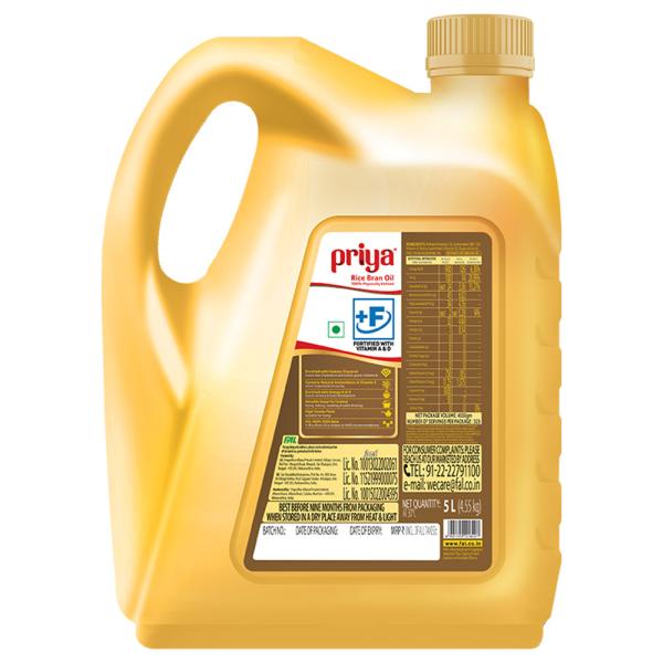 Priya Physically Refined Rice Bran Oil 5 L - JioMart