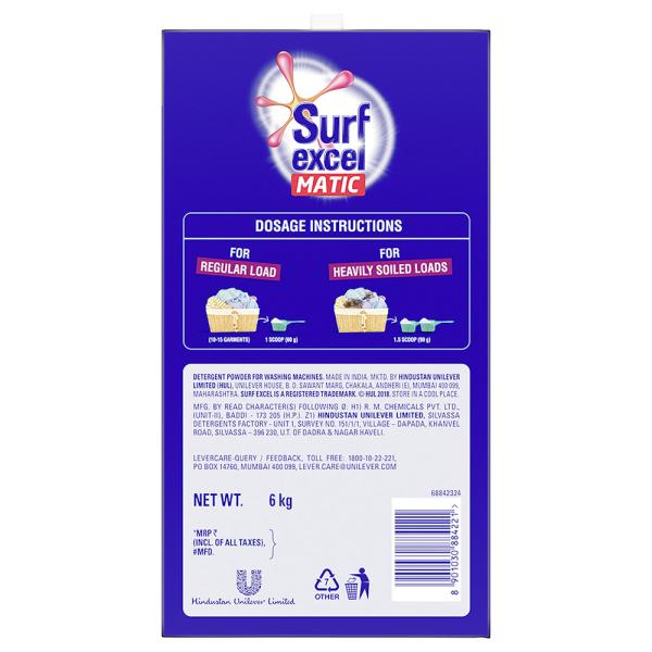 Surf Excel Matic Front Load Detergent Powder 6 kg - JioMart