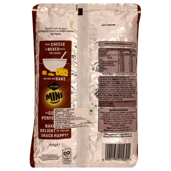 Jacob'S Mini Cheddars Smoky BBQ Flavour Cheese Baked Snack Biscuits 105 ...