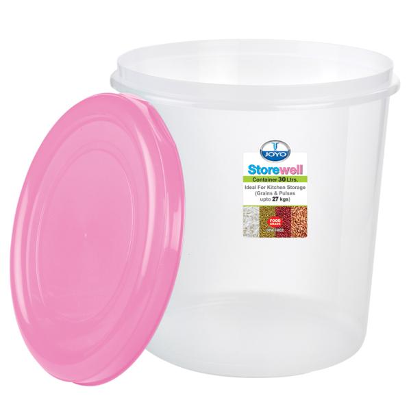 Joyo Storewell Transparent Plastic Container with Pink Lid 30 L - JioMart