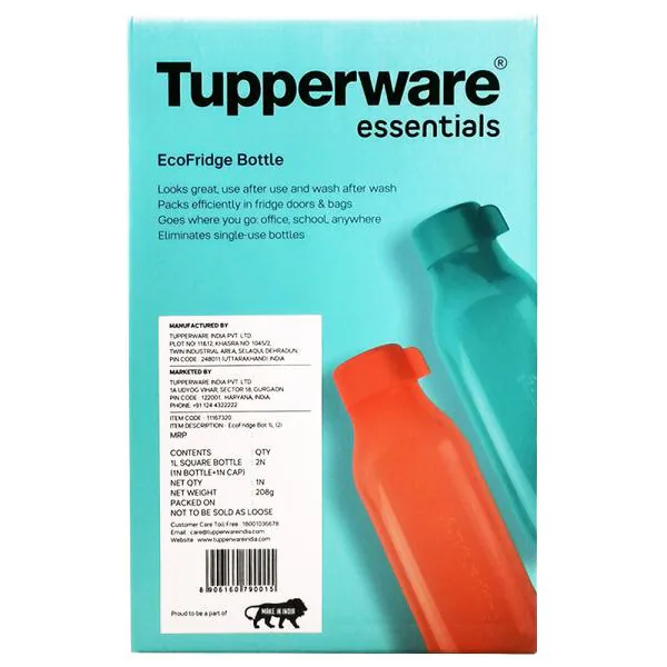 Tupperware Ecofridge Blue and Red Square Plastic Bottle 1 L (Set of 2 ...