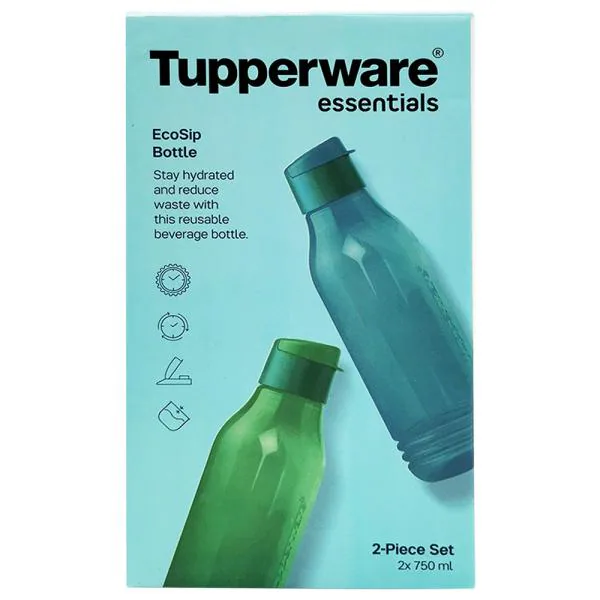 Tupperware Ecosip Blue and Green Square Plastic Bottle 750 ml (Set of 2 ...