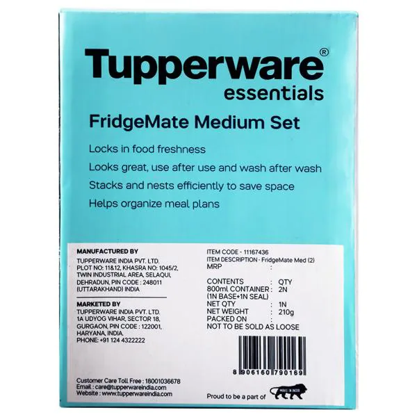 Tupperware Fridgemate White Square Plastic Container 800 ml (Set of 2 ...