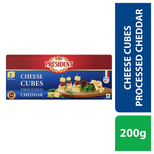 President Processed Cheddar Cheese Cubes 200 g (Carton) - JioMart