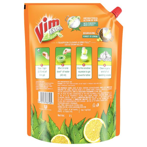 Vim Extra Anti Bac Neem Dishwash Liquid 2 L - JioMart