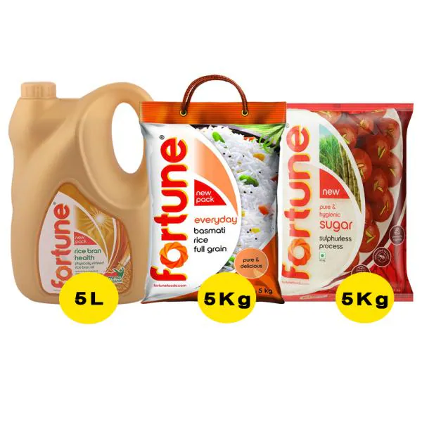 Fortune Everyday Full Grain Basmati Rice 5 kg + Fortune Rice Bran Health Physically Refined Rice ...