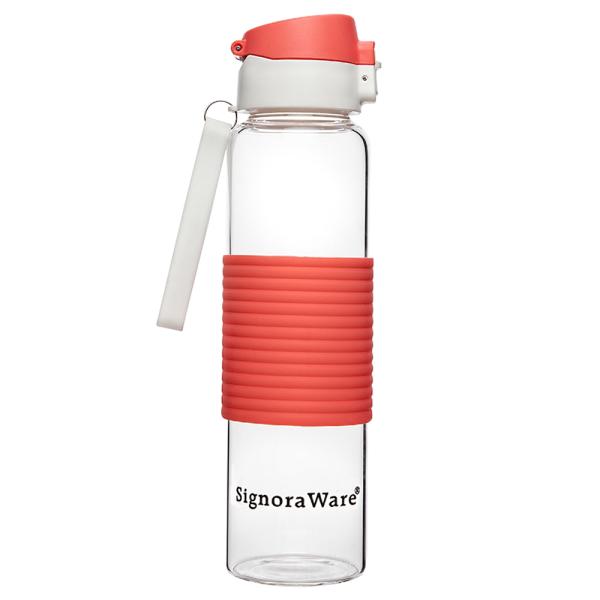 Signoraware Aqua Red Cylindrical Glass Bottle 550 ml with Flip Top ...