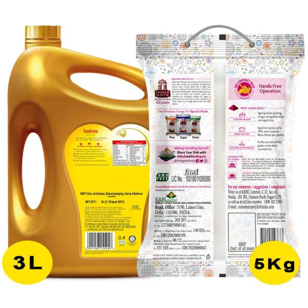 India Gate Rozana Basmati Rice 5 kg + Saffola Gold Rice Bran Based ...
