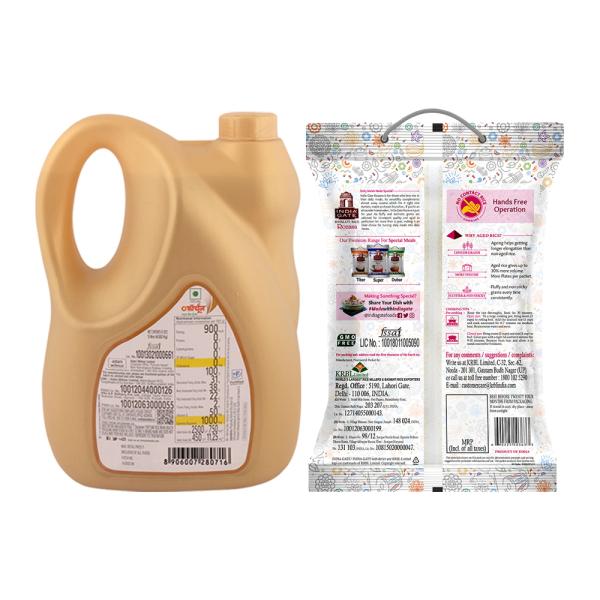 India Gate Rozana Basmati Rice 5 kg + Fortune Rice Bran Health Physically Refined Rice Bran Oil ...