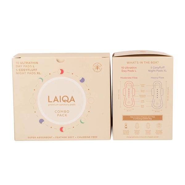 LAIQA Premium Sanitary Pads Combo Pack (Day Pads 10's + Night Pads 5's ...