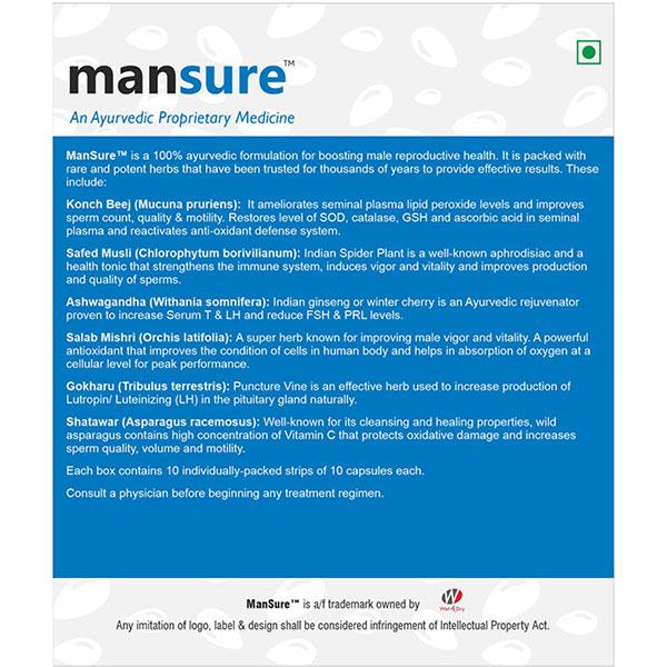 ManSure Ayurvedic Male Health Supplement Capsule (Pack of 10 x 10's ...