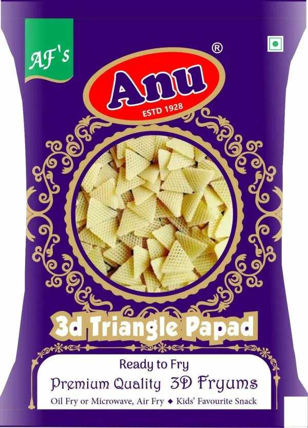 Anu Fryums 3D Triangle Papad | 500 gm (250g x 2) | Ready to Fry | Crunchy & Tasty Dry Samosa ...