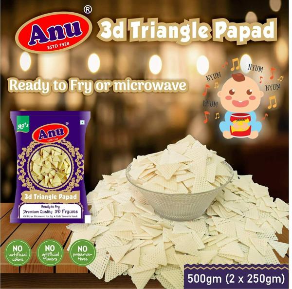Anu Fryums 3D Triangle Papad | 500 gm (250g x 2) | Ready to Fry ...