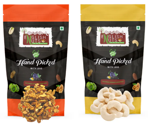 ENGLISH NUTS PREMIUM CASHEW NUTS / KAJU 500 GRAMS + WALNUT KERNELS 500 ...