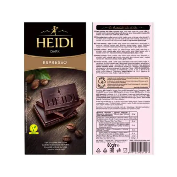 Heidi Espresso Ground Coffee Beans Vegan Dark Chocolate Bar, 100% Veg ...