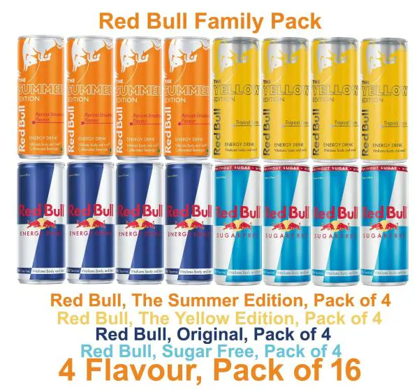 Red Bull, Family Pack Energy Drink, 4 Flavour Pack of 16 - JioMart