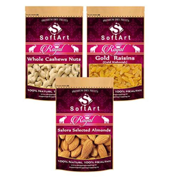 SoftArt Dry Fruits Combo Of Royal Kaju,Gold Kishmish,Salora Selected - (Pack of 3, 100 g Each ...