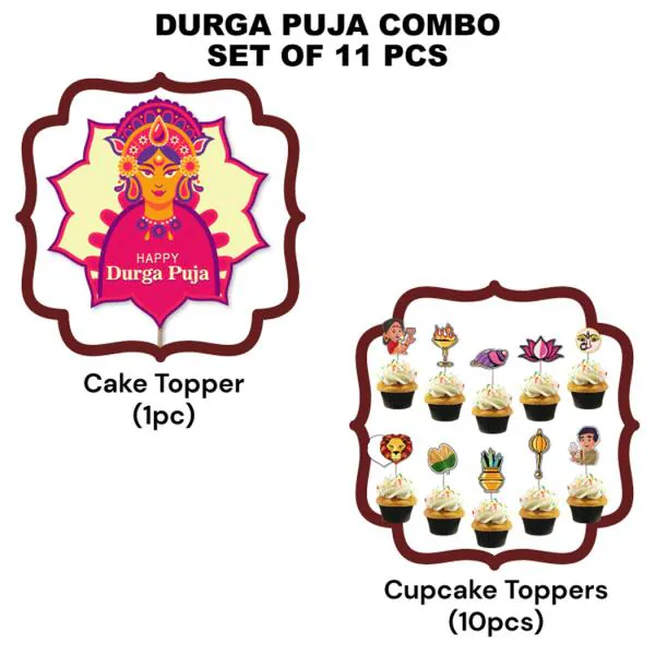 Festiko Happy Durga Puja 11 Pcs Cake Topper & Cup Cake Toppers, Durga ...