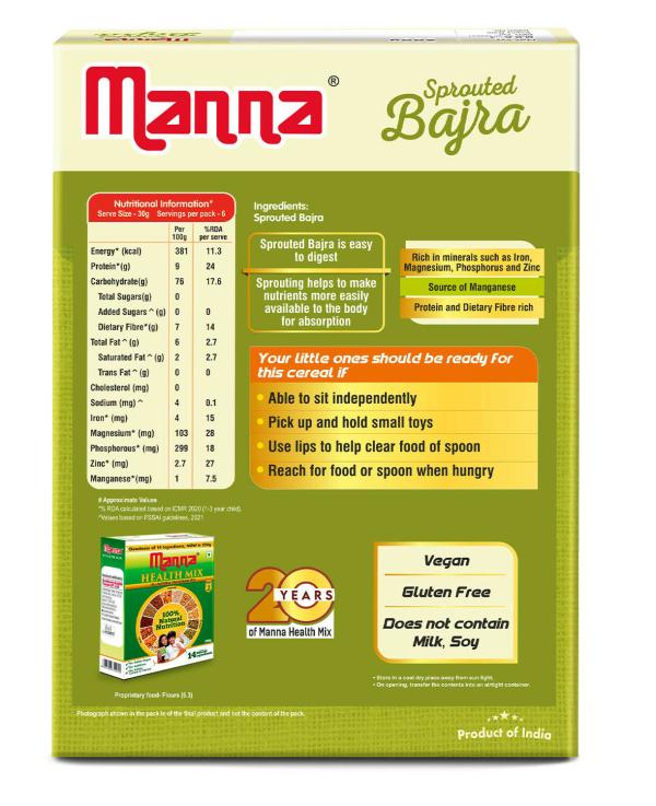 Manna Sprouted Bajra 200g | Baby Cereal | Baby Food | 100% Natural ...
