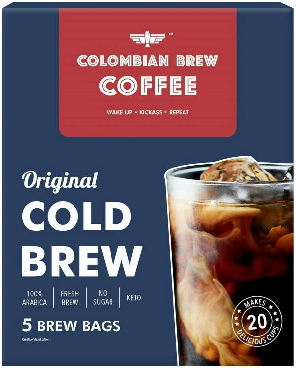 Colombain Brew Coffee Arabica Original Cold Brew 05 Brew Bags, 20 Cups ...