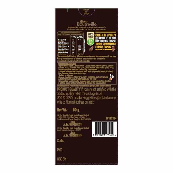 Cadbury Bournville Fruit and Nut Dark Chocolate Bar, 80g (Pack of 7 ...