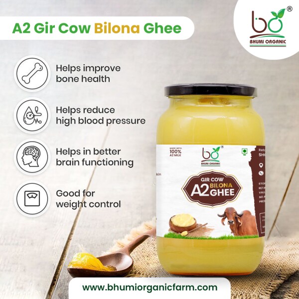 Bhumi Organic Bilona Method A2 Desi Gir Cow Ghee - 1 Ltr - JioMart
