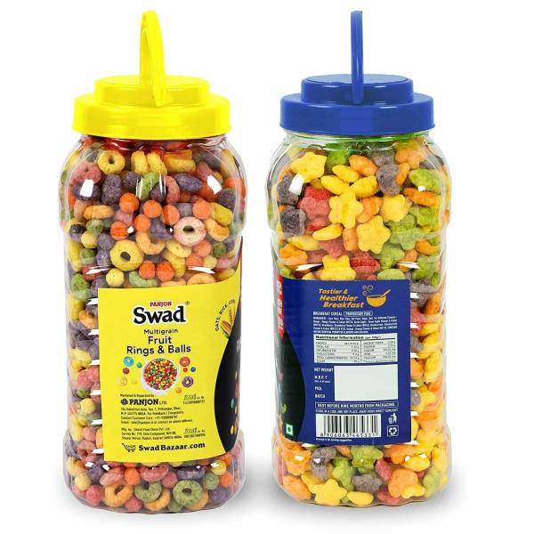 Swad Breakfast Cereal Fruit Star N Moon & Fruit Ring n Ball (Multigrain 0% Cholesterol ) 2 Jar ...