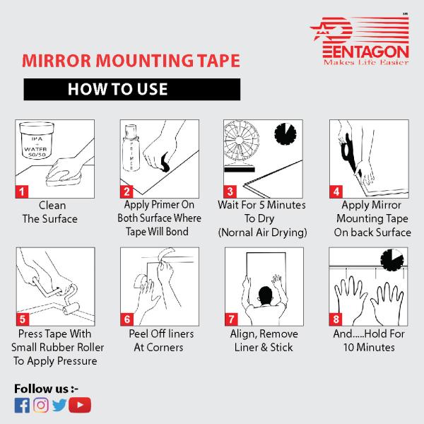 PENTAGON PRO Mirror Mounting Tape, 18mm(W) x 05mtr (L), Colour White ...