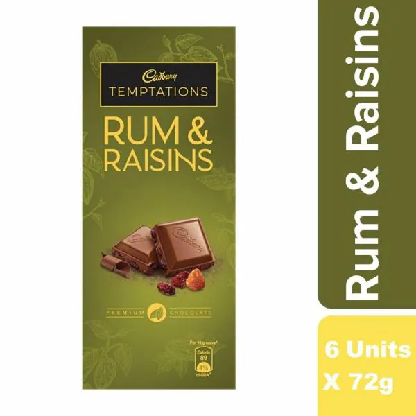 Cadbury Temptation Rum and Raisin Milk Chocolate, 72g (Pack of 6) - JioMart