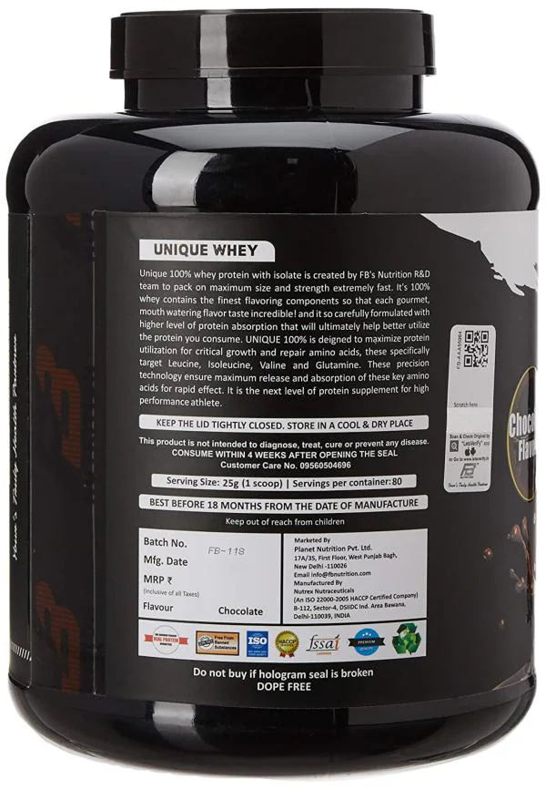 FB Nutrition Unique 100% Whey Protein with Isolate, Ultra Microfiltered ...