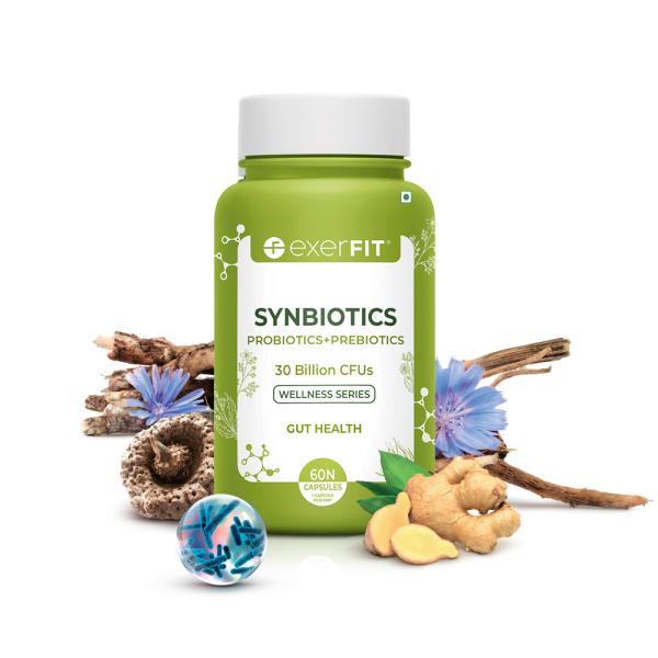 EXERFIT Synbiotics|Gut Health Formula|with Spirulina, Digestive Enzymes ...