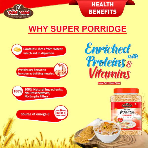 YUM YUM High Fiber Breakfast Cereals Instant Roasted Porridge Dalia ...