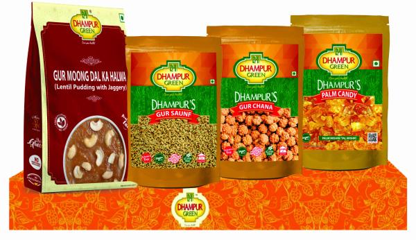 Dhampur Green Jaggery Snacks Gift Box Hamper ,Gur Saunf, Gur Chana ...