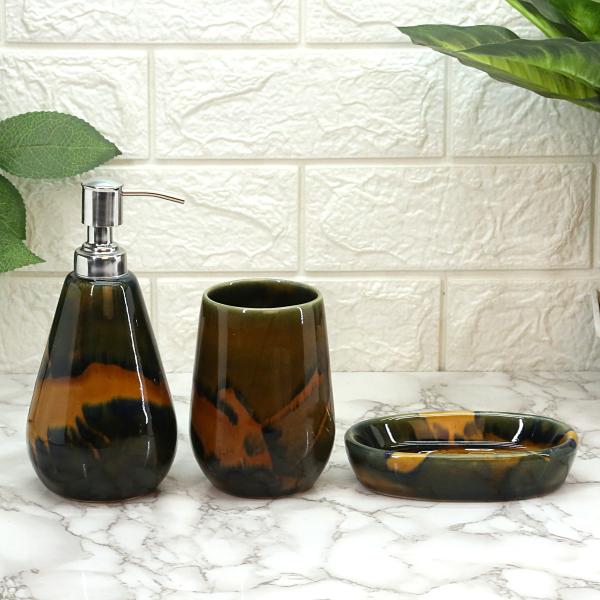 Kookee Ceramic Bathroom Accessories Set of 3, Modern Ceramic Bath Set ...