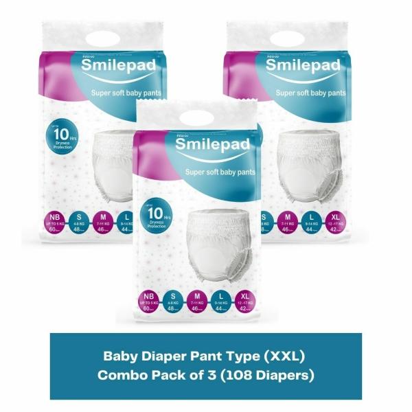 Smilepad Baby Diaper Pant Style, XXL Size, Above 17 Kg, Pack of 3 (108 ...